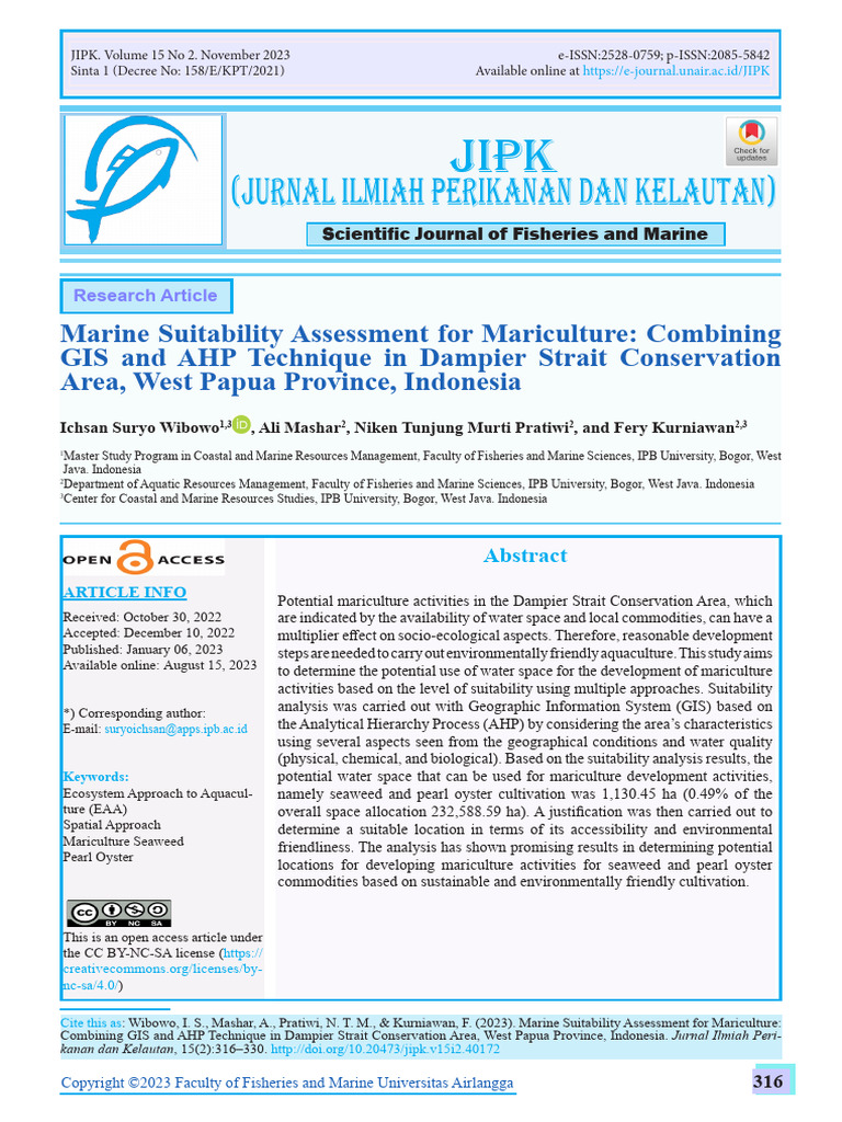 Marine Suitability Assessment For Mariculture Comb | PDF ...