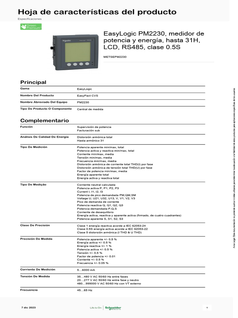 Schneider Electric - serie-EasyLogic-PM2000 - METSEPM2230 | PDF ...
