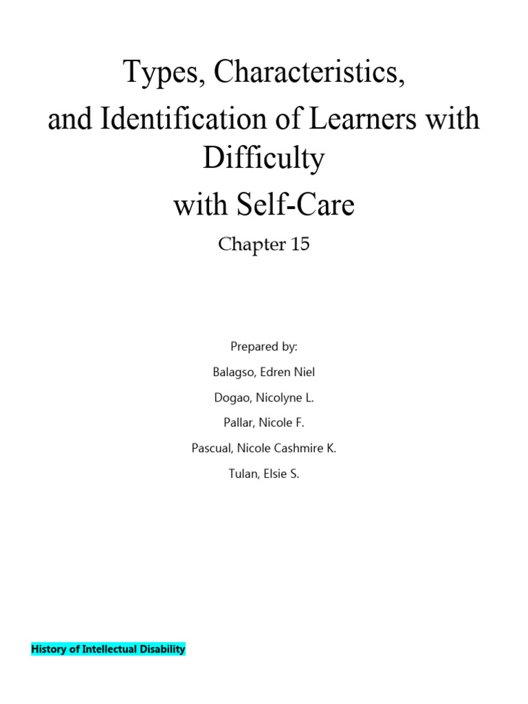 Learners With Difficulty With Self-Care | PDF | Intellectual Disability | Learning