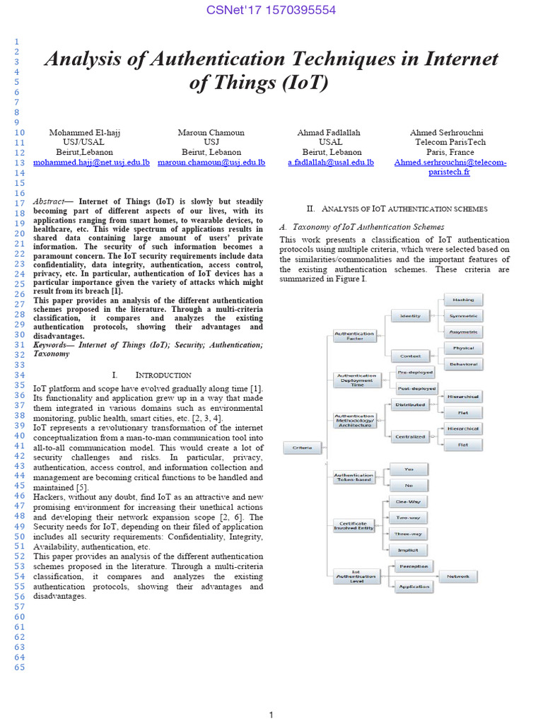 Analysis of Authentication Techniques in Internet of Things (Iot) | PDF | Internet Of Things ...