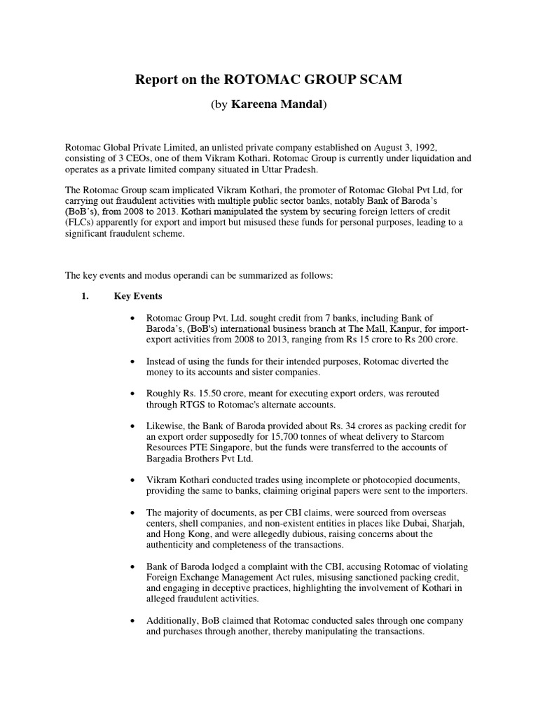 Report On Rotomac Scam by Kareena Mandal | PDF | Fraud | Banks
