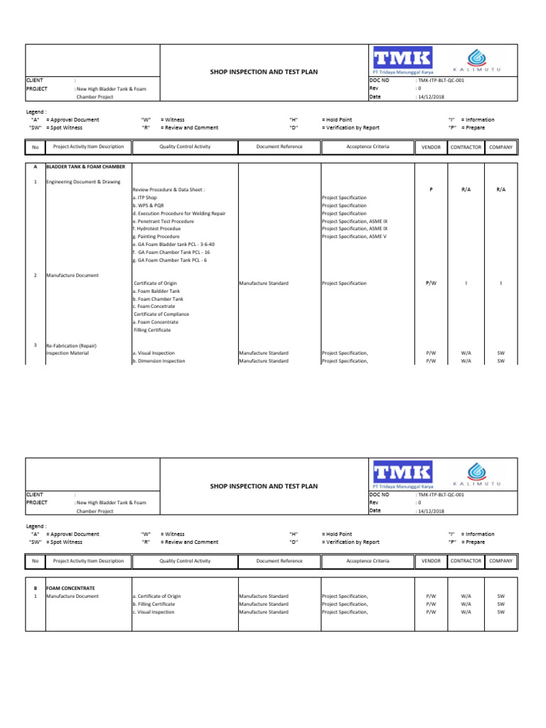 Foam Chamber Inspection Checklist | PDF | Specification (Technical ...