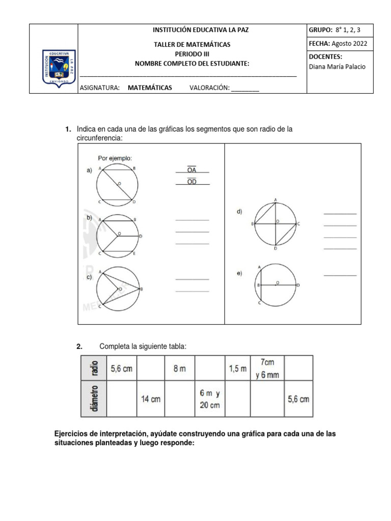 Taller Circulo Circunferencia. | PDF