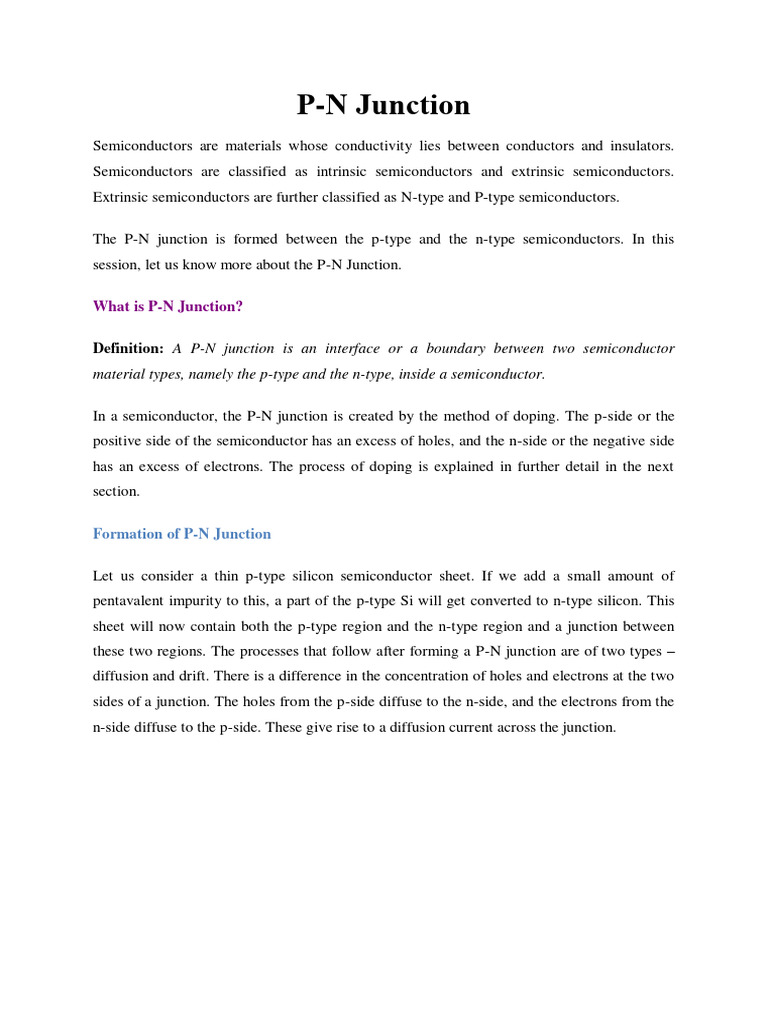 Understanding P-N Junctions in Semiconductors | PDF | P–N Junction ...