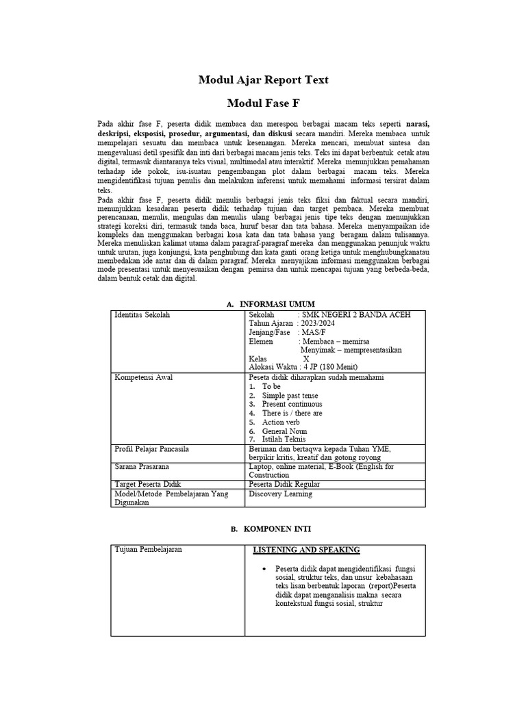 Modul Ajar Report Text | PDF