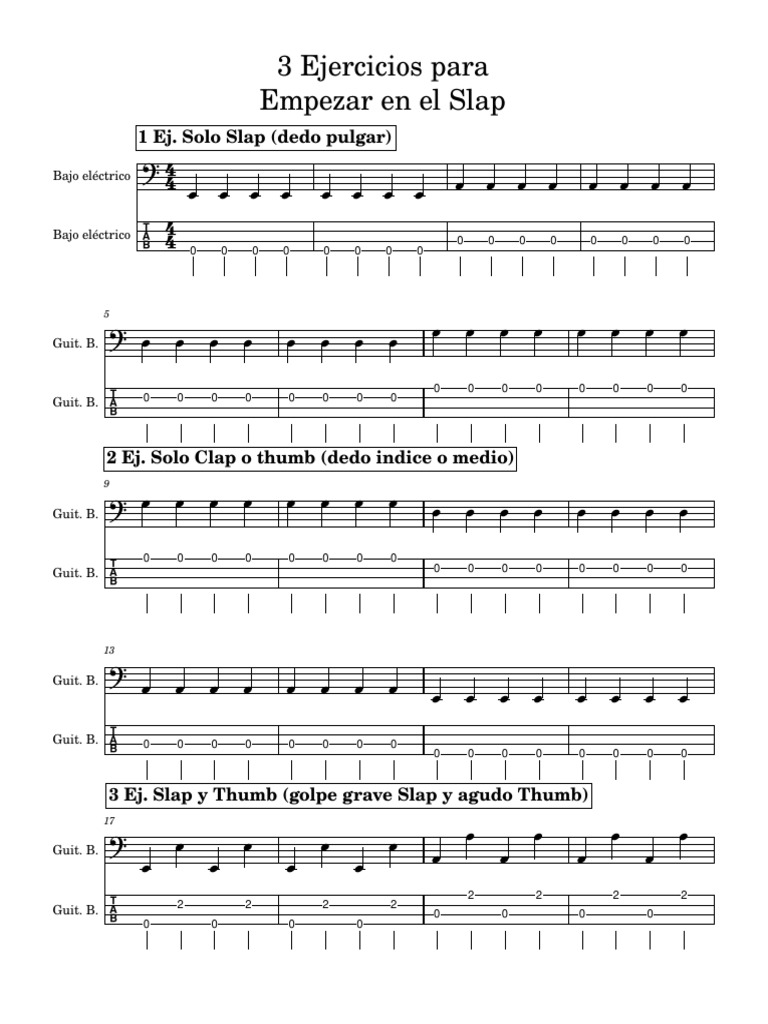 Ejercicios Básicos de Slap para Bajo | PDF | Bajo | Manejar laúdes