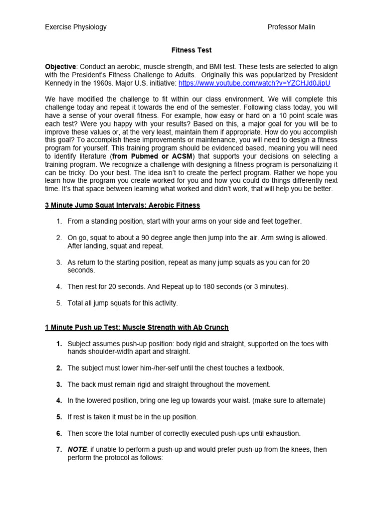 Fitness Challenge Test | Download Free PDF | Physical Fitness ...
