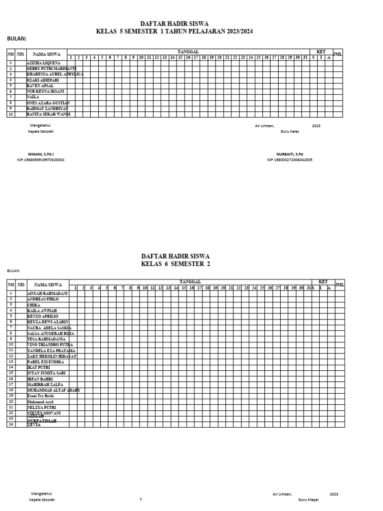 Absen Lengkap 1-6 | PDF