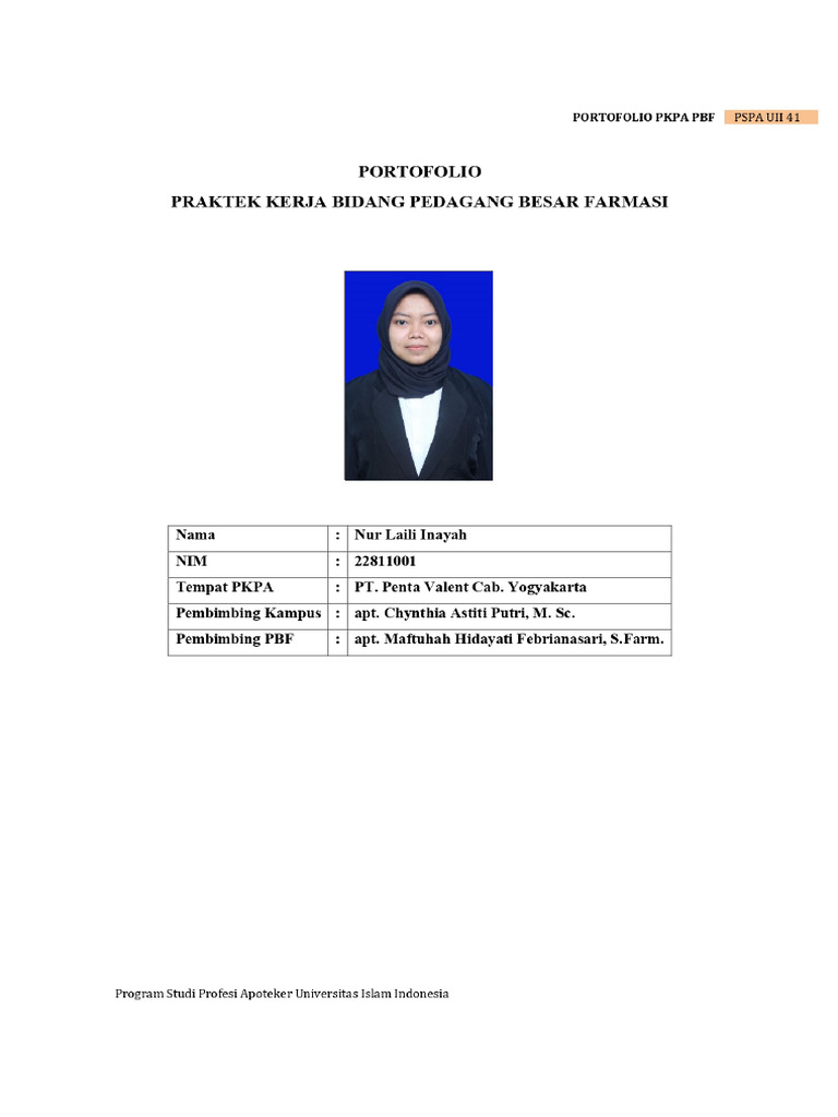 Portofolio PKPA PBF 41 - Nur Laili Inayah - UII | PDF