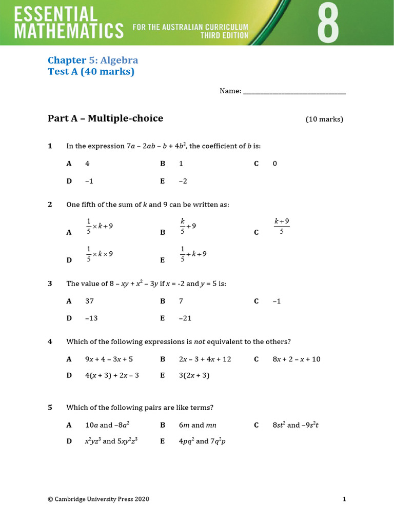 Chapter Test - 05A | PDF | Algebra | Mathematics