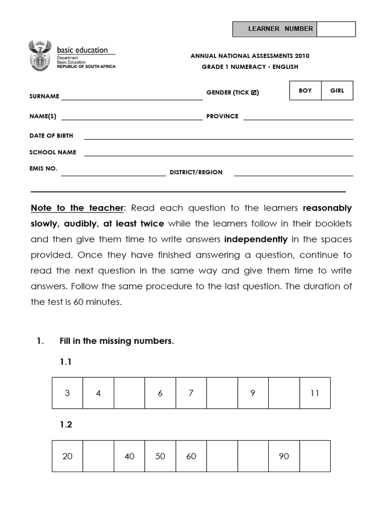 Numeracy English Grade 1 | PDF | Learning | Cognition