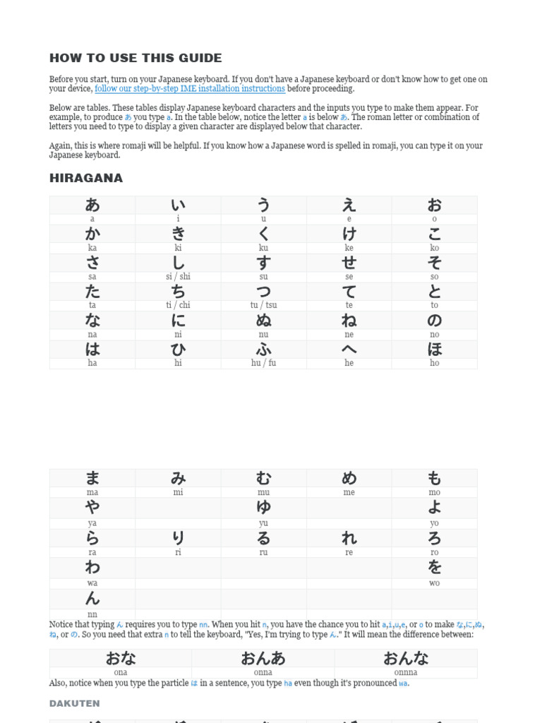 Japanese Keyboard Typing Guide | PDF | Kanji | Japanese Words And Phrases