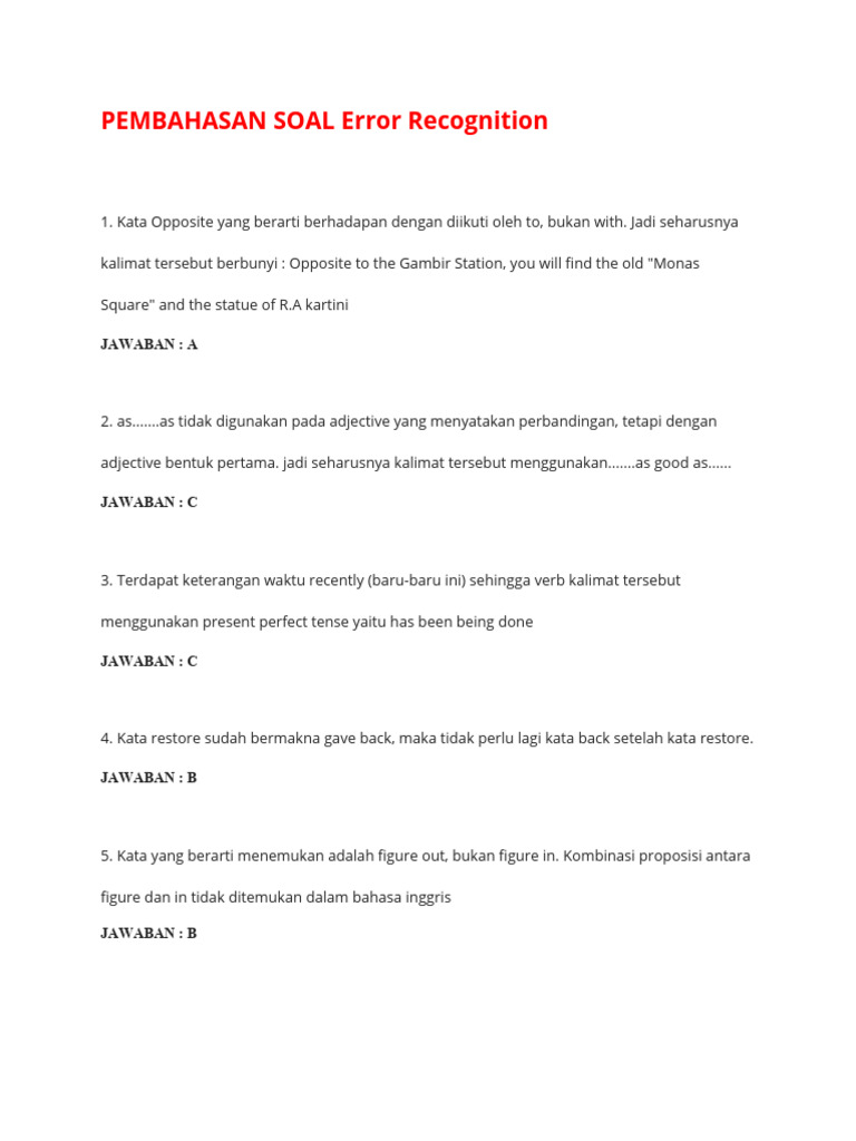 Pembahasan Soal Error Recognition | PDF