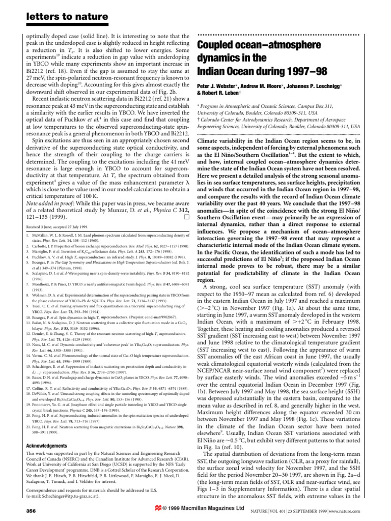 1999 Webster Et Al - Coupled Ocean Atmosphere in The Indian Ocean | PDF ...