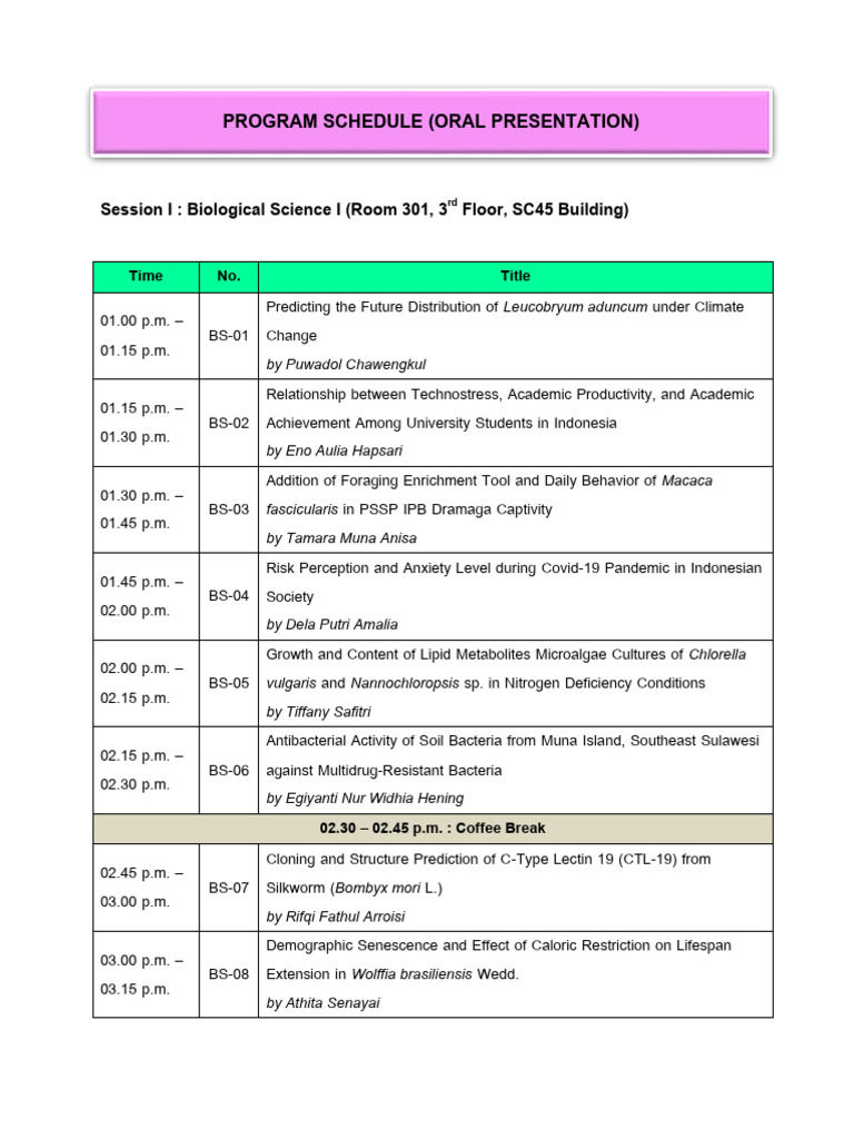 Program Schedule (Oral Presentation) | PDF | Mathematical Optimization | Plasmon