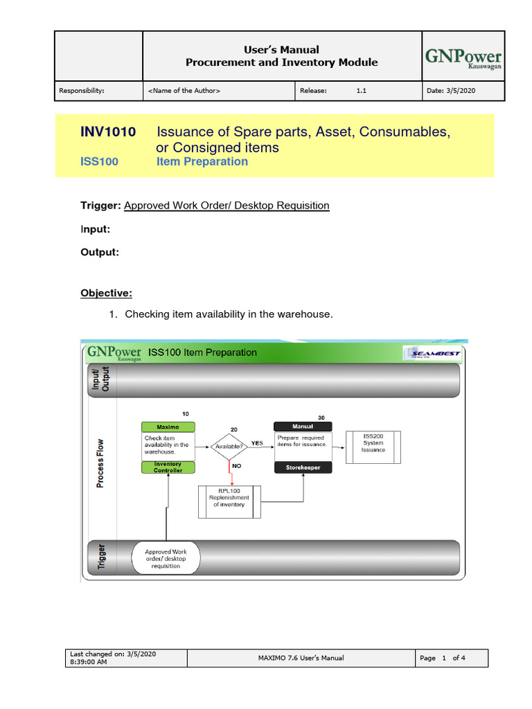 INV1010 Issuance of Spare Parts, Asset, Consumables ISS100 System ...