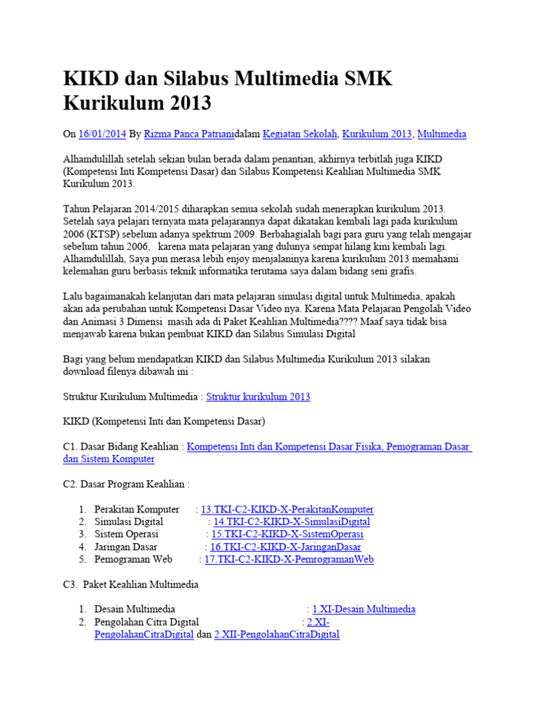 KIKD dan Silabus Multimedia SMK 2013 | PDF