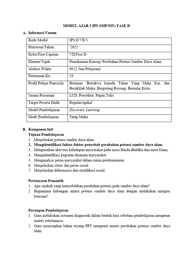 Ips SMP Kelas Vii - Modul Ajar 3.2 (Bab 3) | PDF