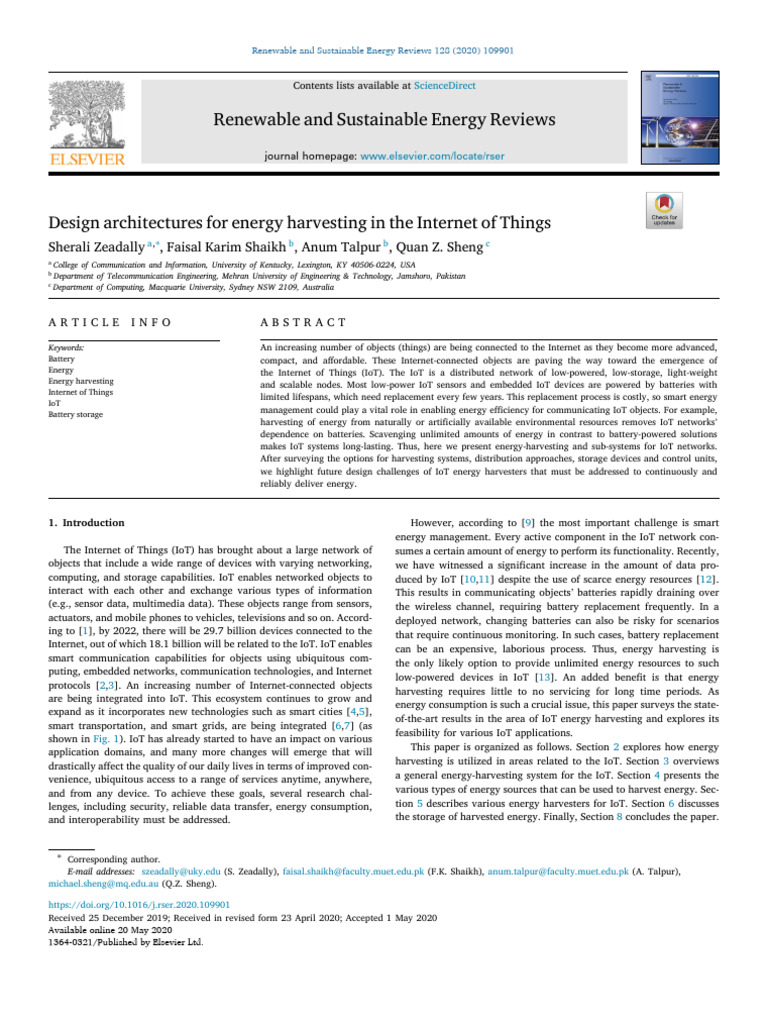 Energy Iot 2020 | PDF | Energy Harvesting | Wireless Sensor Network