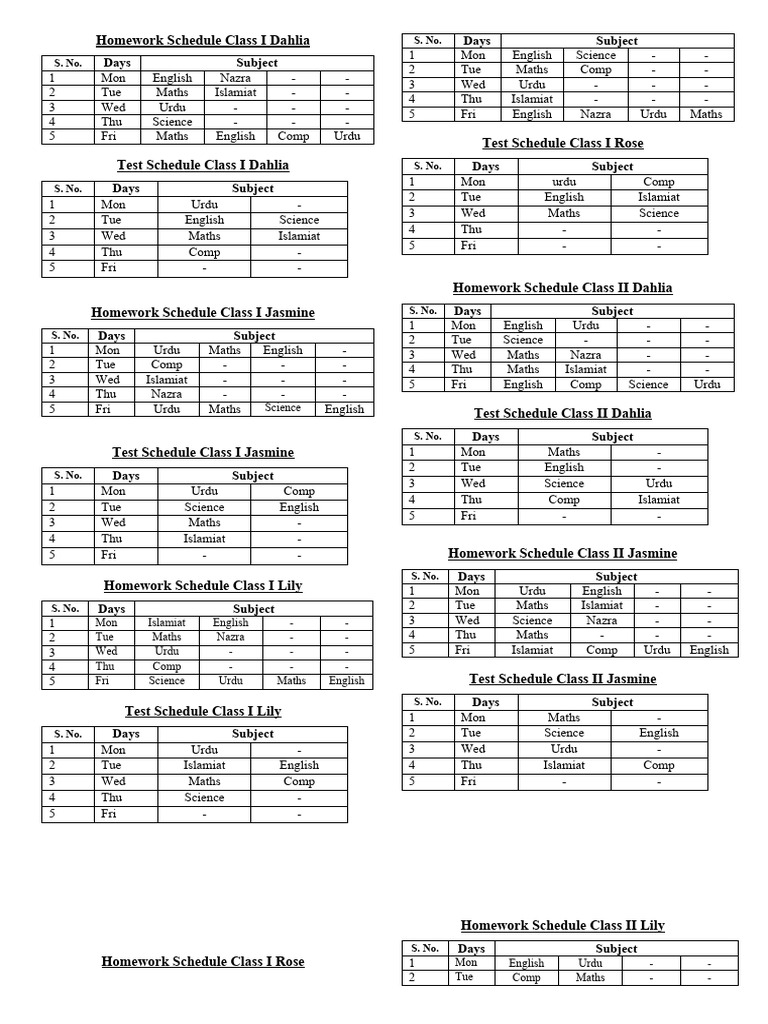 Homework Schedule For Diaries 2021 | PDF | Science | Inquiry