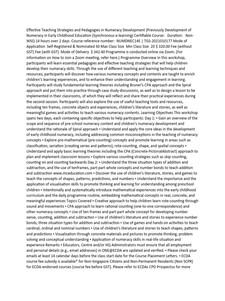Effective Teaching Strategies and Pedagogies in Numeracy Development | Download Free PDF ...