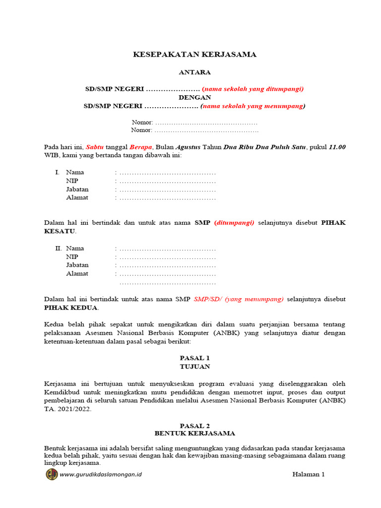 Draft MoU ANBK 2021 | PDF | Bisnis