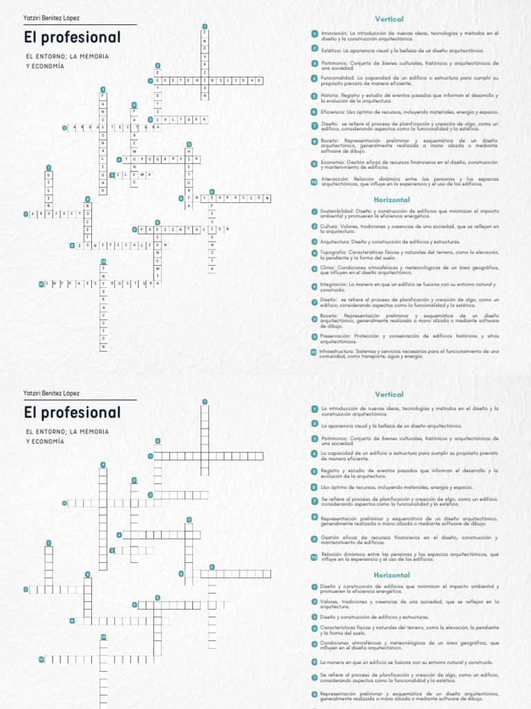 S2.A3. Crucigrama El Profesional, El Entorno y La Memoria y Economía ...