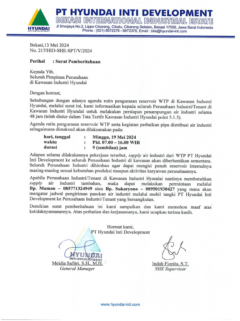 217 SPT All Tenant - Pemberitahuan Pengurasan Reservoir WTP Mei 2024 | PDF
