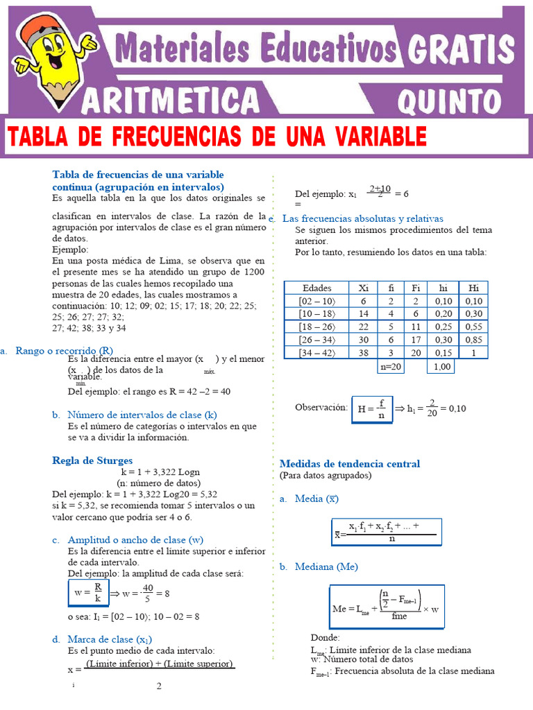 Tabla de Frecuencias de Una Variable Continua | PDF | Análisis matemático | Muestreo (Estadísticas)