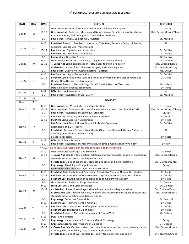 4th Periodical Schedule | PDF
