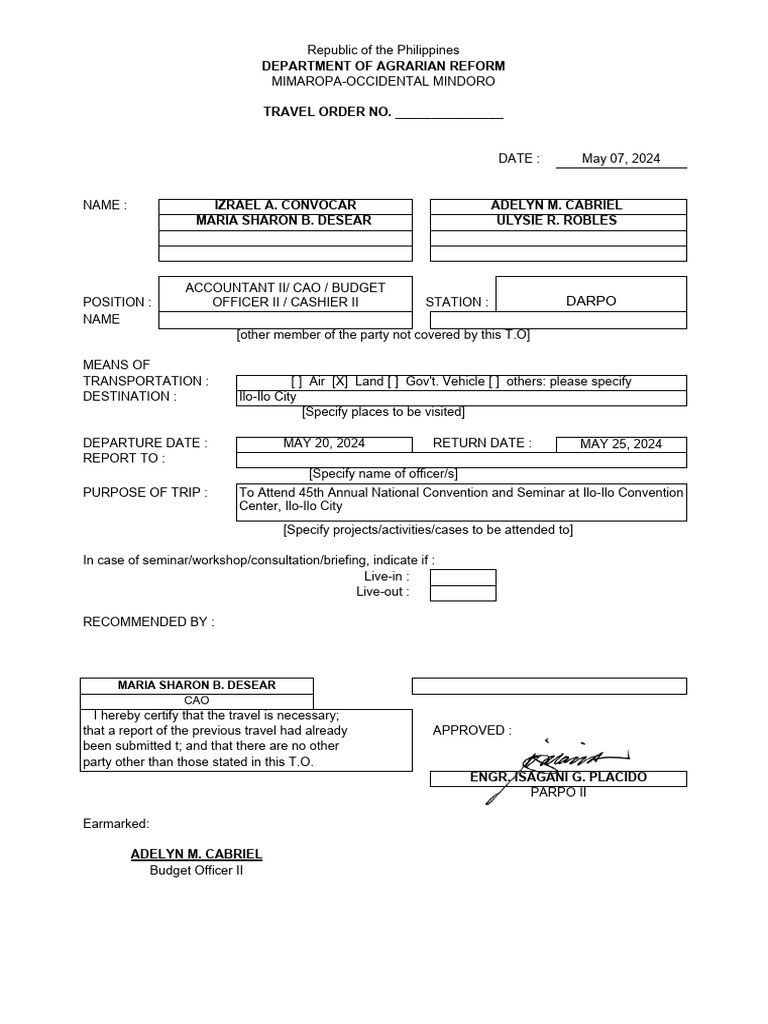 Travel Order COS Regular | PDF