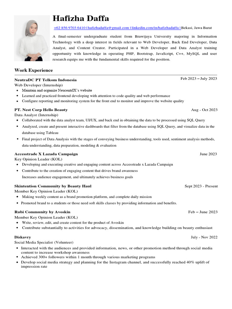 Hafizha Daffa: Work Experience | PDF | Human Communication ...