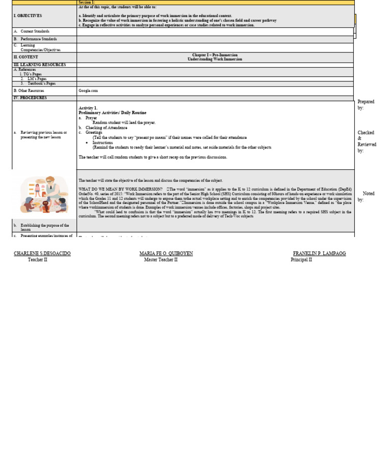 Work Immersion DLL | PDF | Learning | Teachers