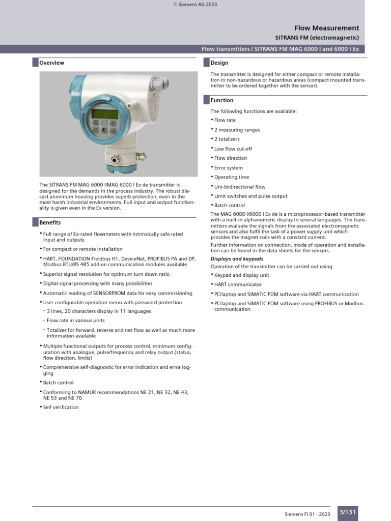 Sitransf Fmmag6000i Fi01 en | PDF | Flow Measurement | Printed Circuit Board
