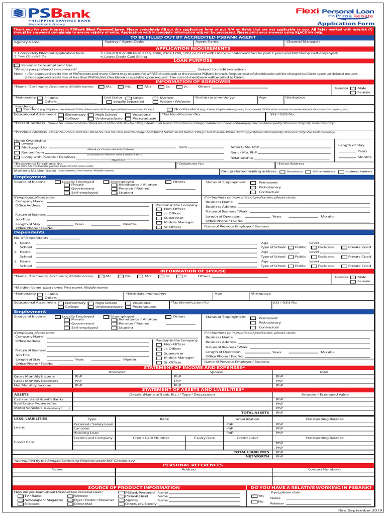 PSBank Flexi Personal Loan Application | PDF | Credit Card | Cheque