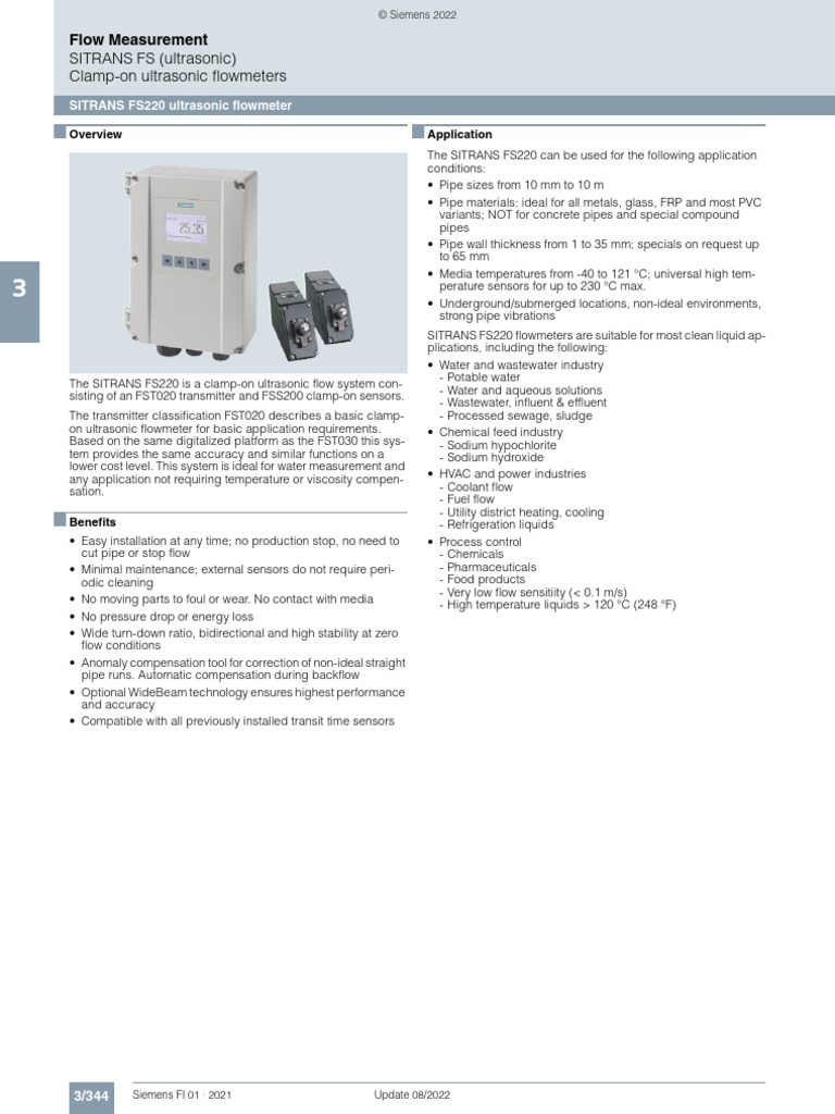 Sitransf fs220 Fi01 en | PDF | Flow Measurement | Pipe (Fluid Conveyance)