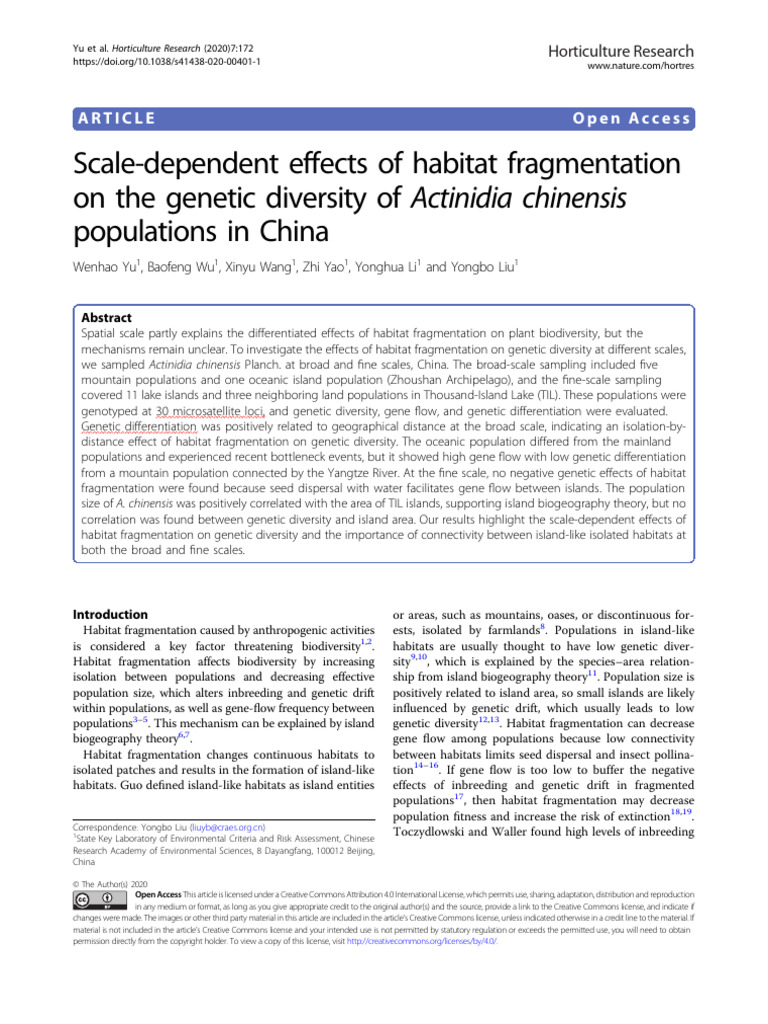 Scale-Dependent Effects of Habitat Fragmentation On The Genetic ...