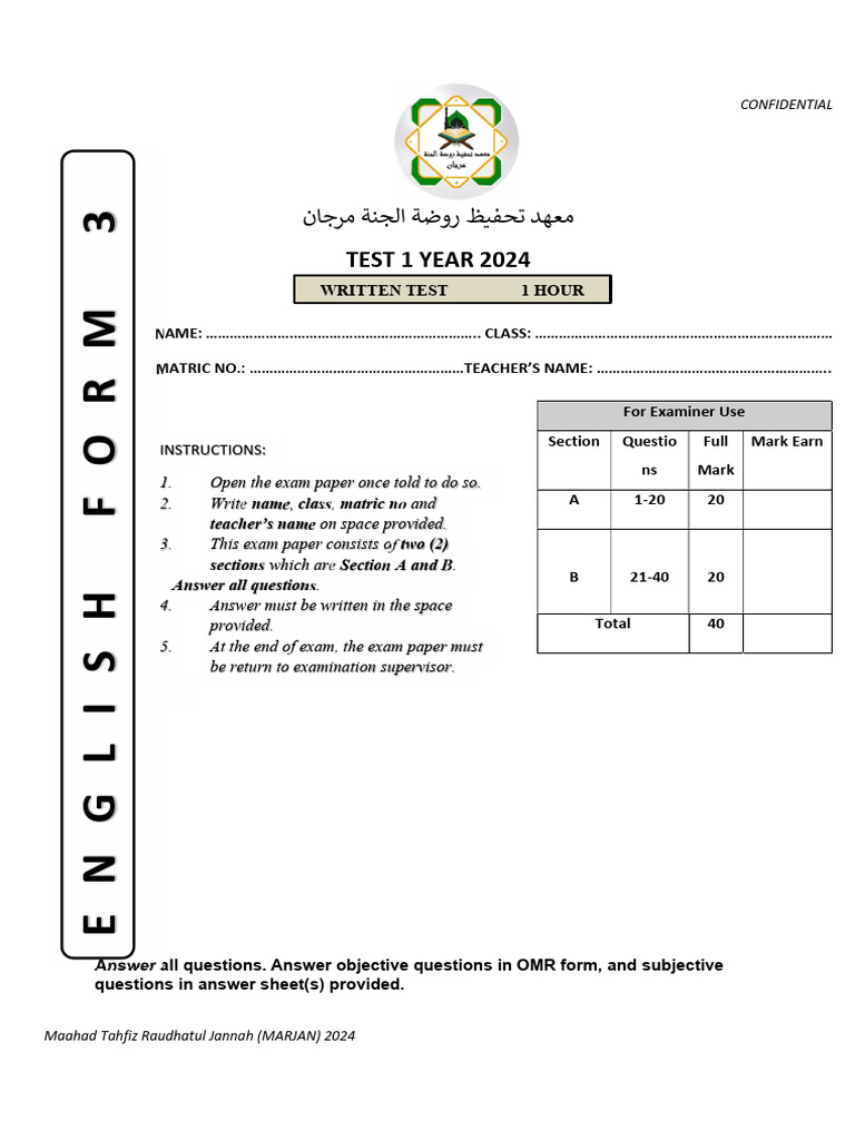 Ujian 1 Form 3 English 2024 | PDF | Wind Power | Greenhouse Gas