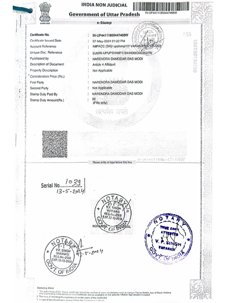 Affidavit of Prime Minister Narendra Modi | PDF