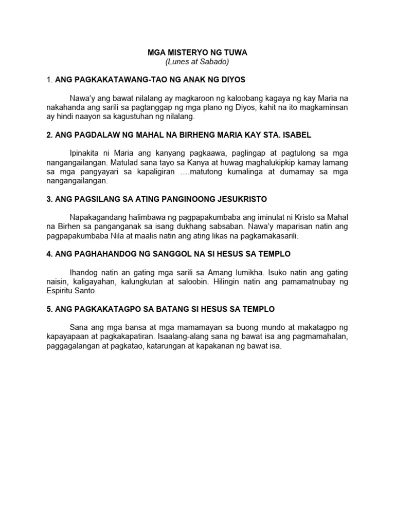 Mga Misteryo NG Santo Rosaryo | PDF