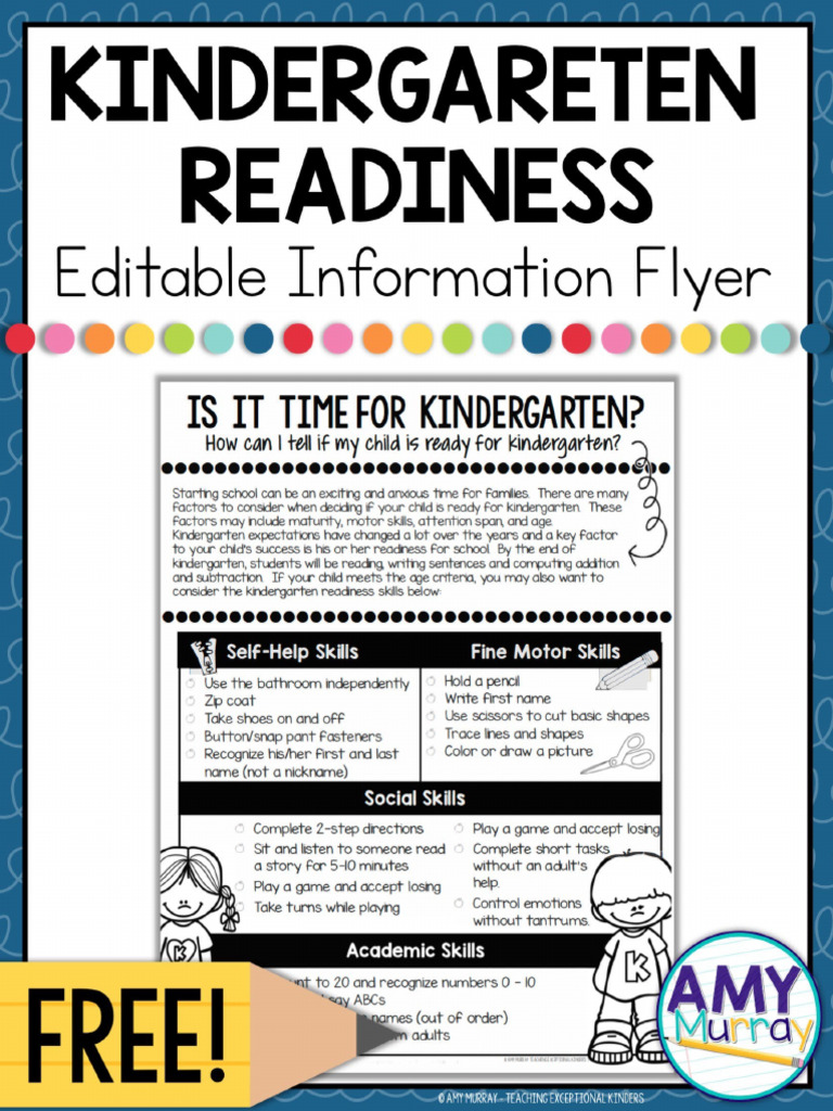 Kindergarten Readiness Editable Flyer | Download Free PDF | Cognition ...