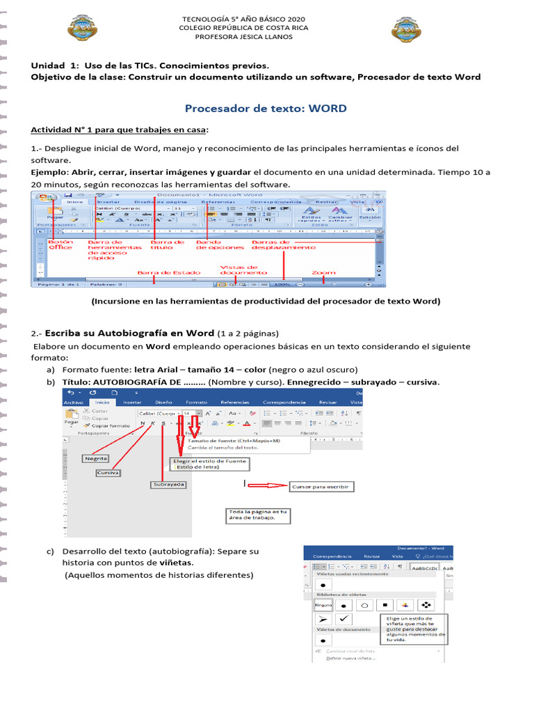 Unidad 1 Guía N°1 Word | PDF | Archivo de computadora | Procesador de textos