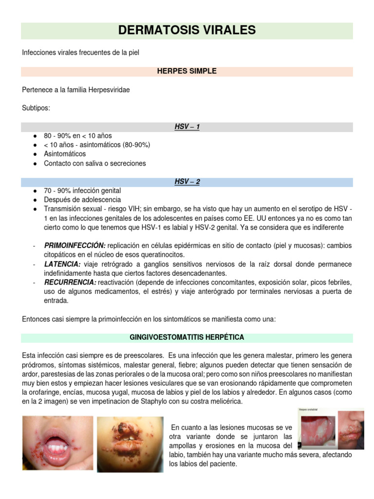 Dermatosis Virales: Herpes Simple y Complicaciones | PDF | Medicina ...