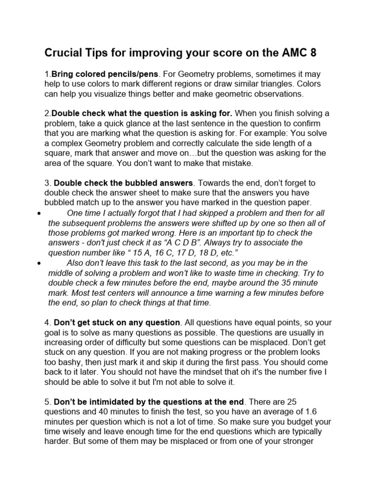 AMC 8 Instructions | PDF | Question | Mathematics