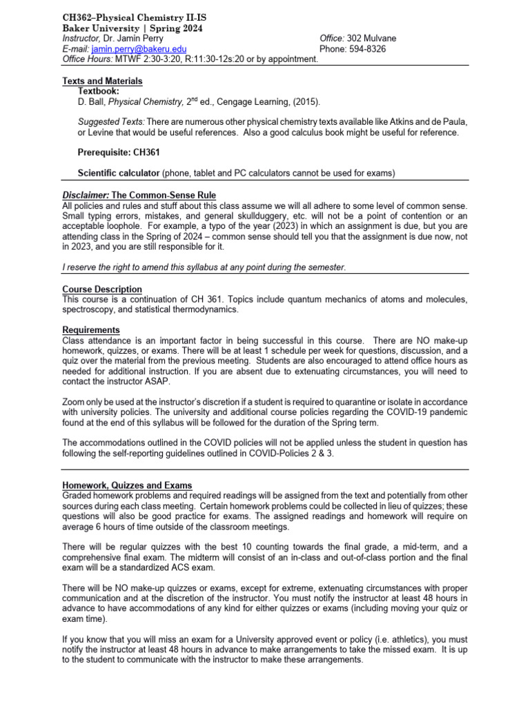 CH 362 - sp24 | PDF | Course Credit | Spectroscopy