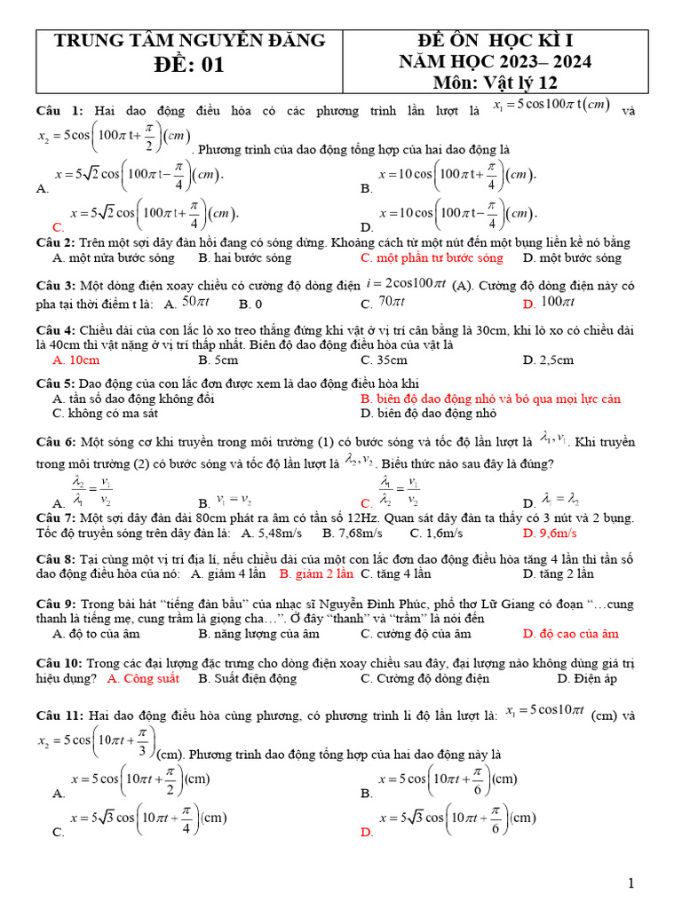 HK1 - ĐỀ 01 | PDF