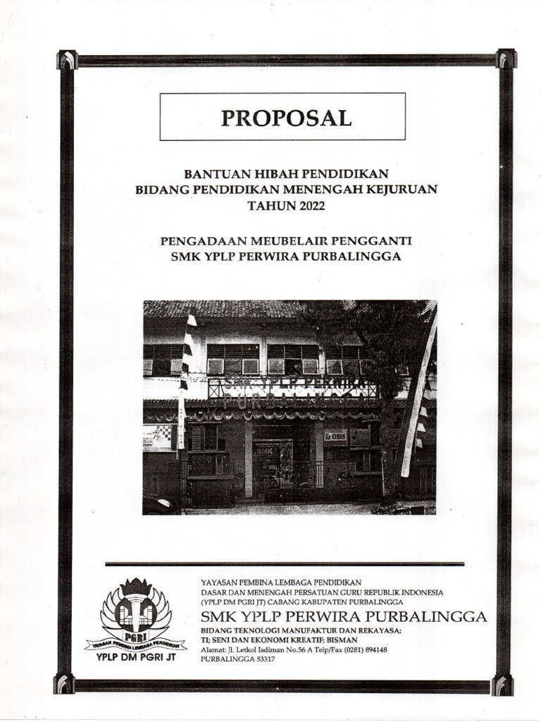 Proposal Hibah Pendidikan 2022 SMK YPLP Perwira Purbalingga | PDF