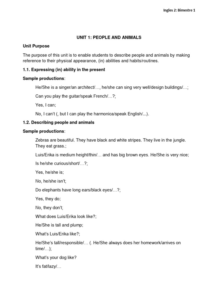 Describing People and Animals in English | PDF