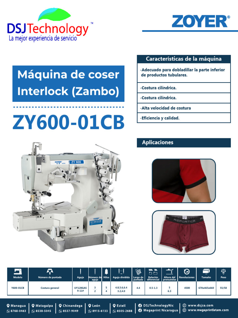 Máquina de Coser ZY600-01CB - Zambo | PDF