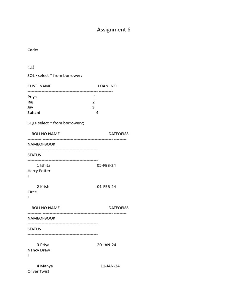 Assignment 6 | PDF | Data Management Software | Data Management Assignment 6 | PDF | Data Management Software | Data Management